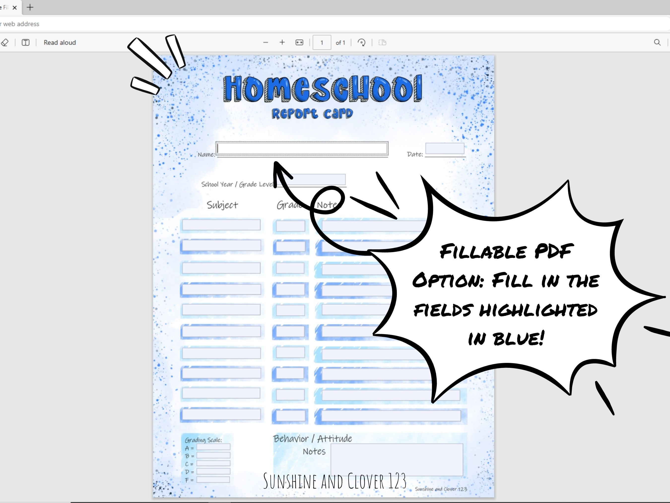 Printable Homeschool Grade Card, Report Card in Blue, Academic Progress ...