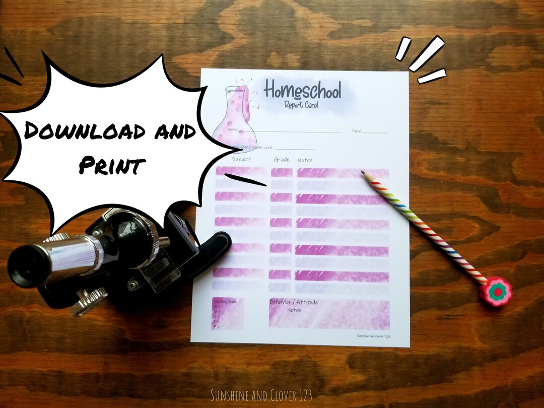 Report Card for Homeschoolers, Printable Grade Card, Pink and Purple ...