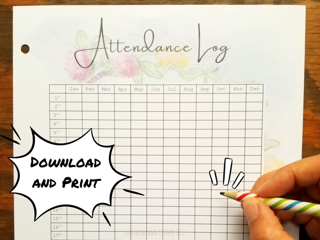 Homeschool Attendance Log in Flower Design, Attendance Record Printable ...