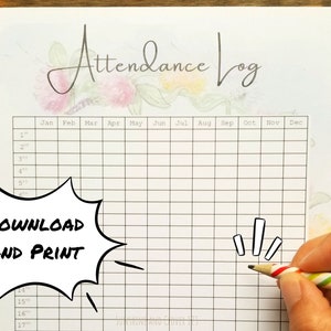 Homeschool Attendance Log in Flower Design, Attendance Record Printable ...