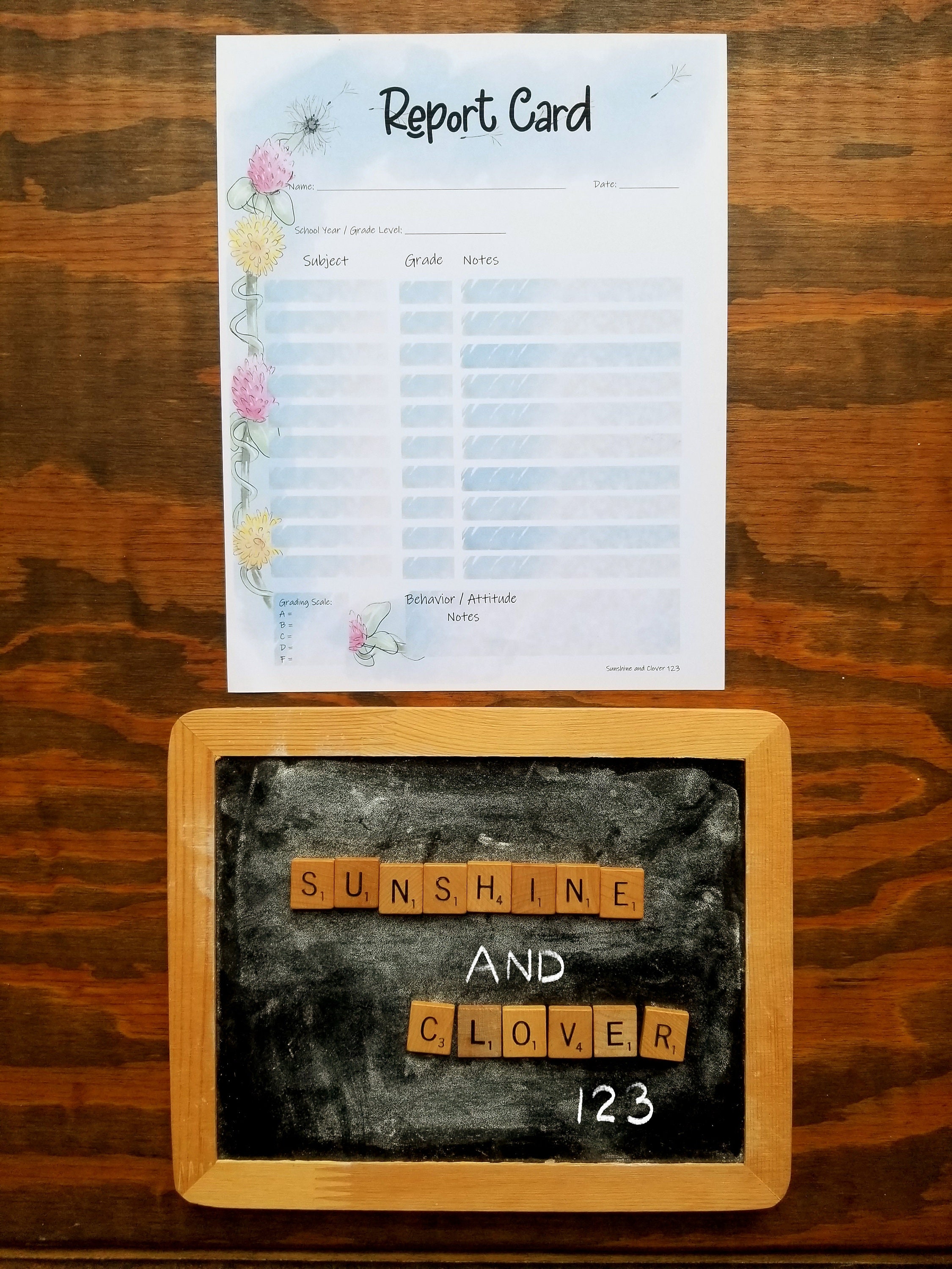 Digital Download Report Card, Grade Card for Homeschooling, Flower ...