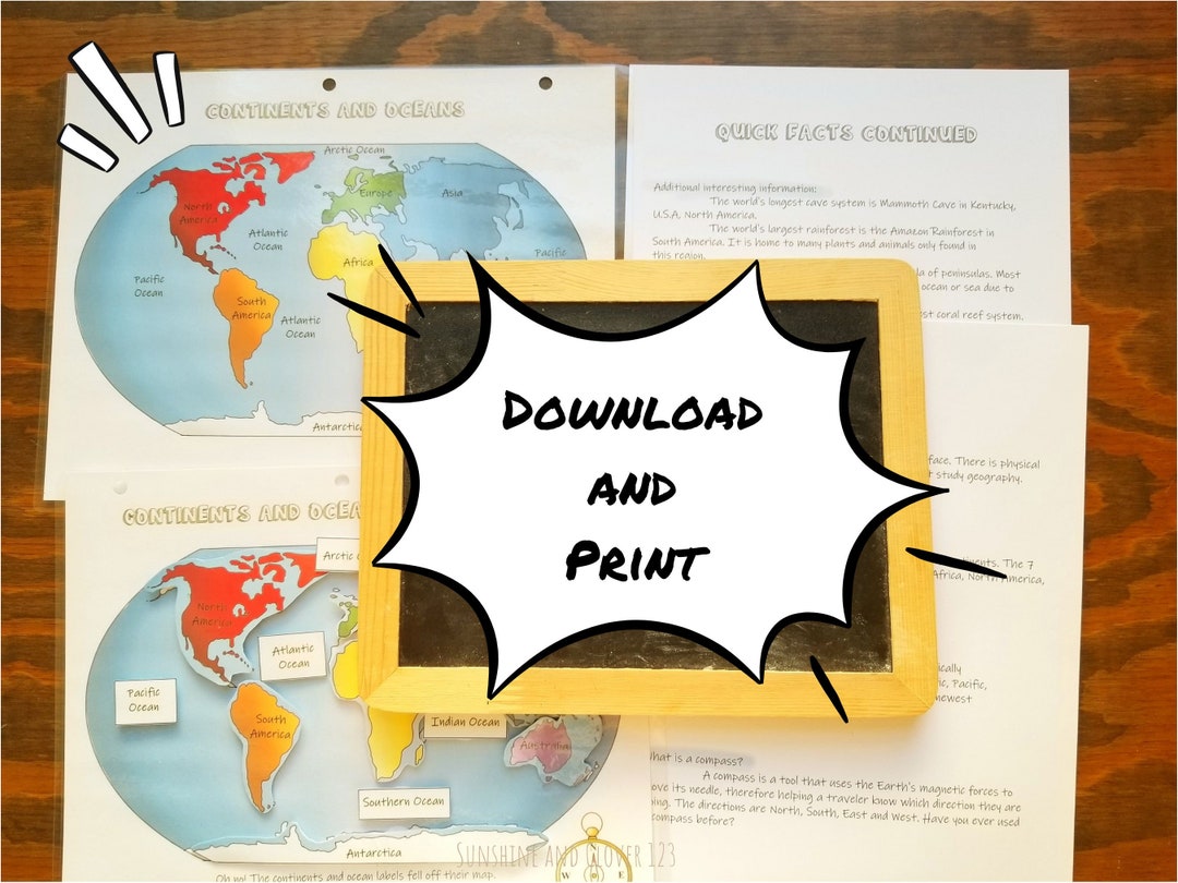 Continents and Oceans Unit Study World Map Printable World - Etsy