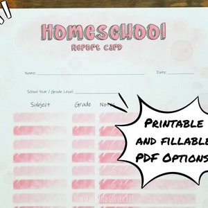 Printable Homeschool Grade Card, Report Card for Homeschoolers, Pink ...