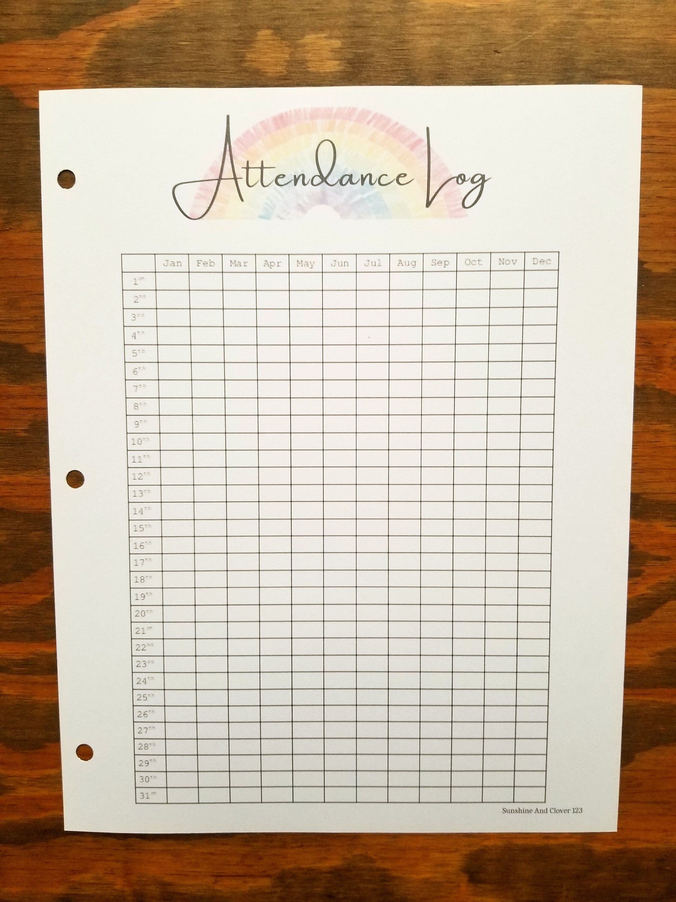 Homeschool Attendance Log in Rainbow Theme, Attendance Record for ...