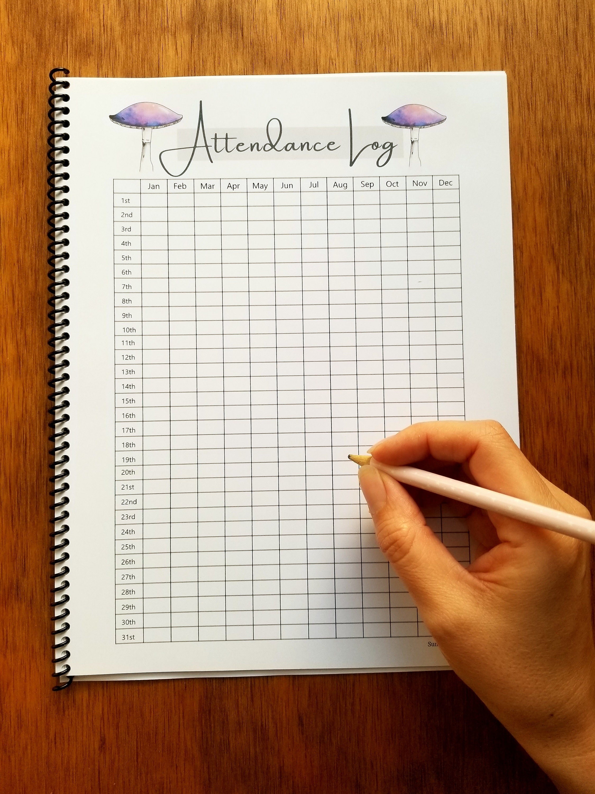 Attendance Log Mushroom Printable Attendance Record PDF Attendance Log ...