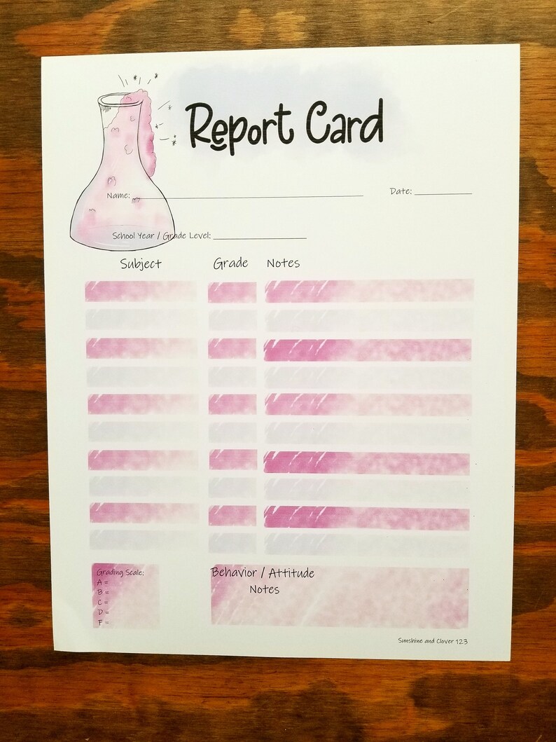Printable Report Card Grade Card in Pink Bubbly Science - Etsy
