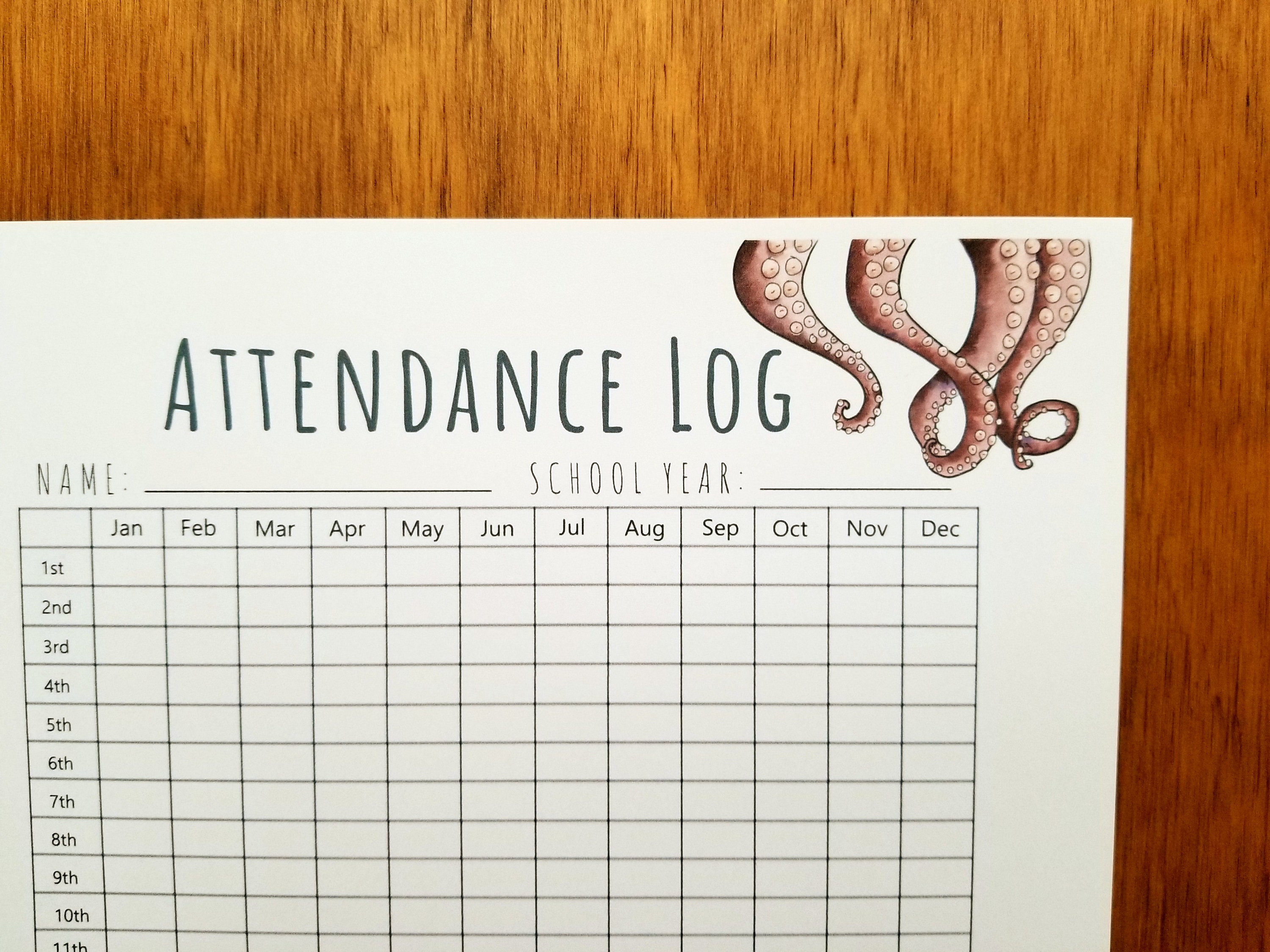 Attendance Log Attendance Record Homeschool Attendance Tracker ...