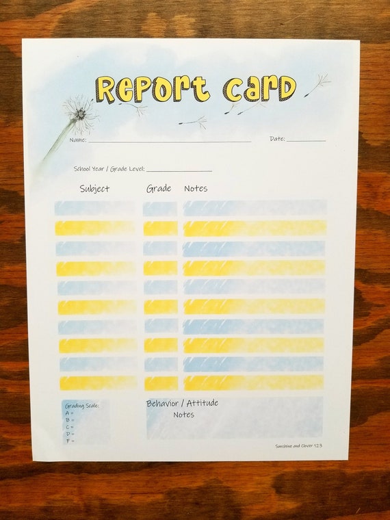 Printable Report Card Colorful Grade Card in Blue and Yellow - Etsy