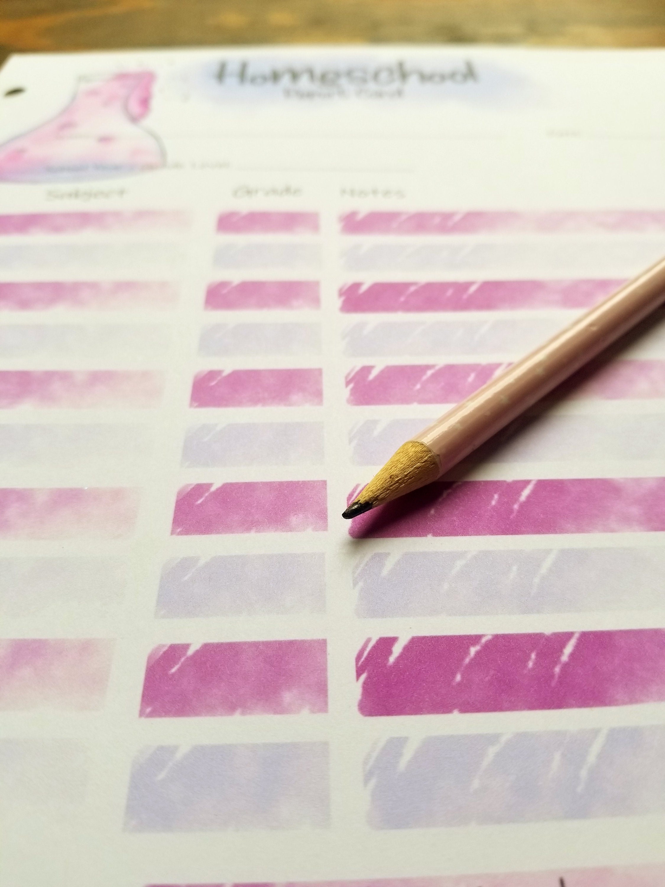 Report Card for Homeschoolers, Printable Grade Card, Pink and Purple ...