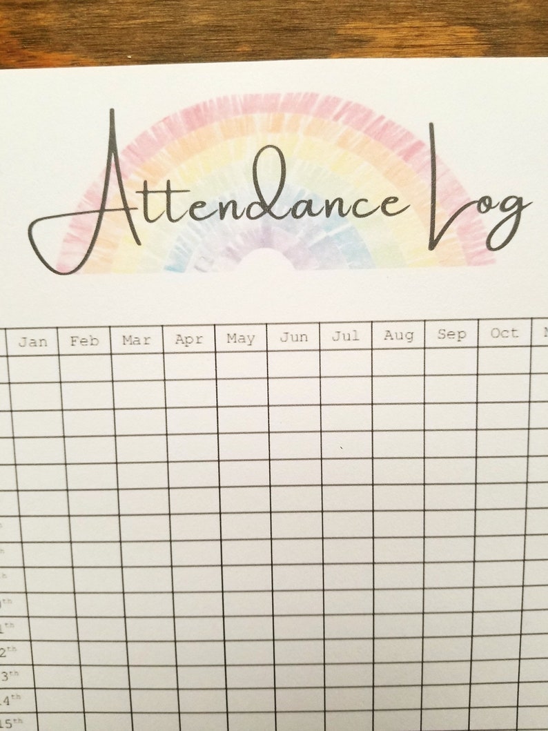Homeschool Attendance Log in Rainbow Theme, Attendance Record for ...