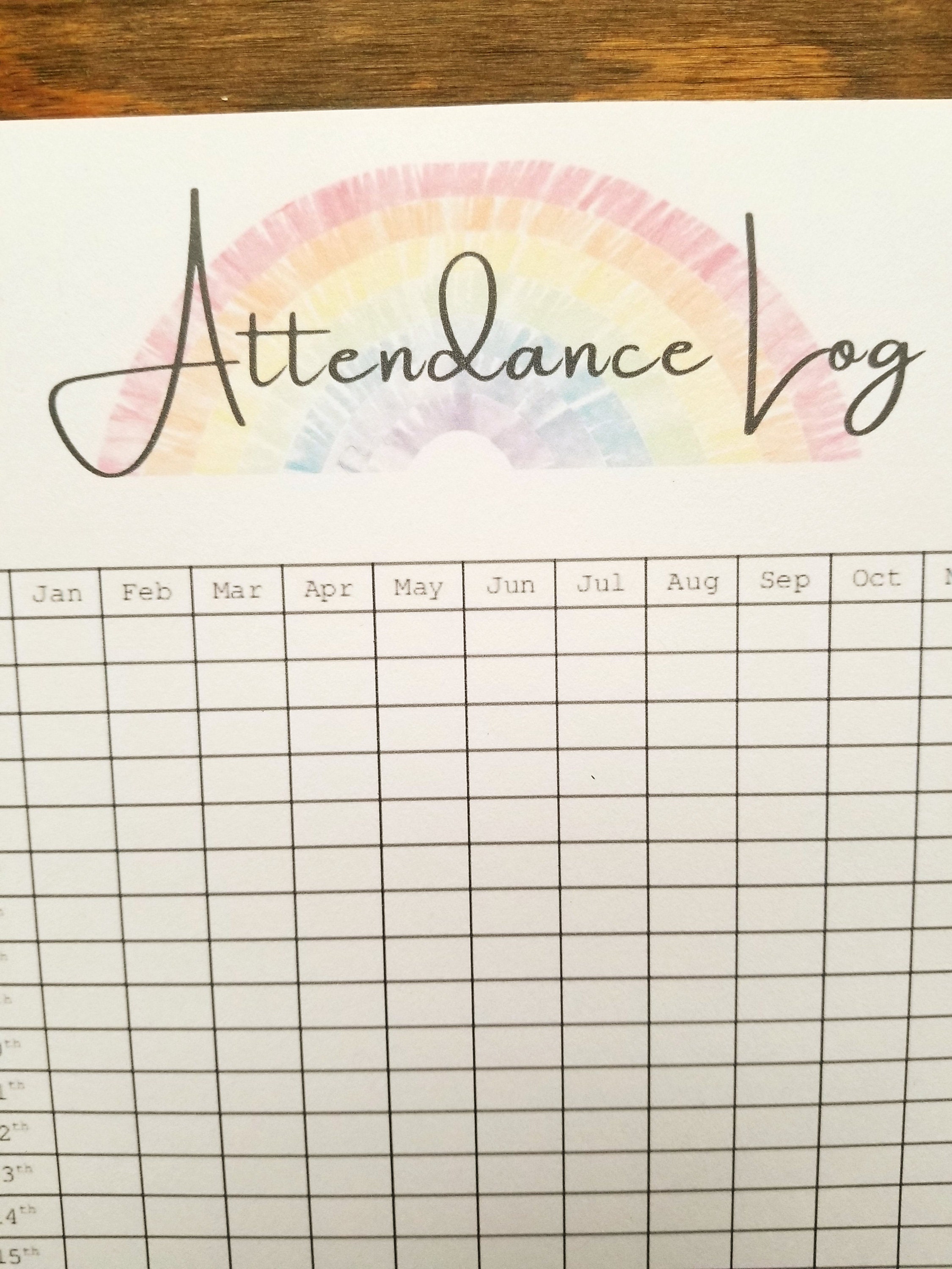 Homeschool Attendance Log in Rainbow Theme, Attendance Record for ...