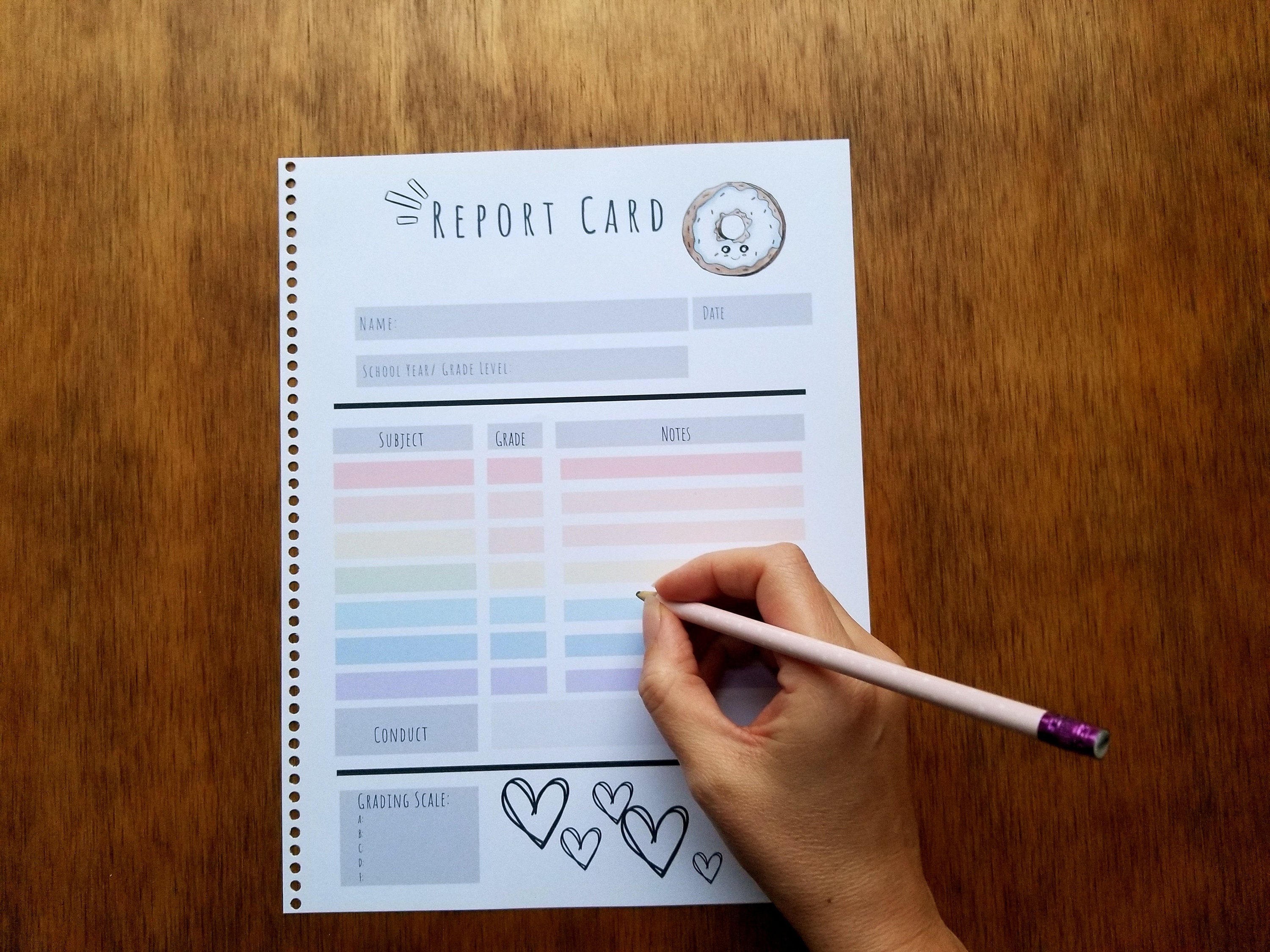 Homeschool Report Card Cute Grade Card Kawaii Style Report - Etsy