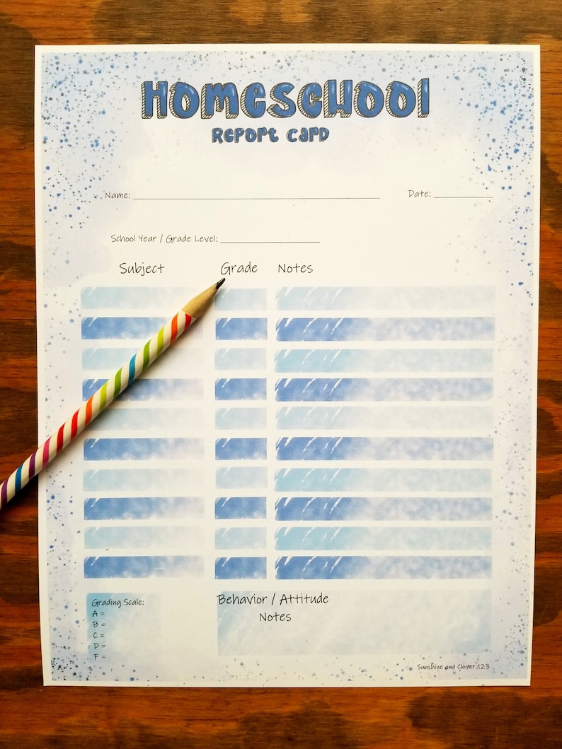 Printable Homeschool Grade Card, Report Card in Blue, Academic Progress ...
