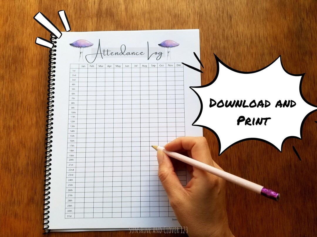 Attendance Log Mushroom Printable Attendance Record PDF Attendance Log ...