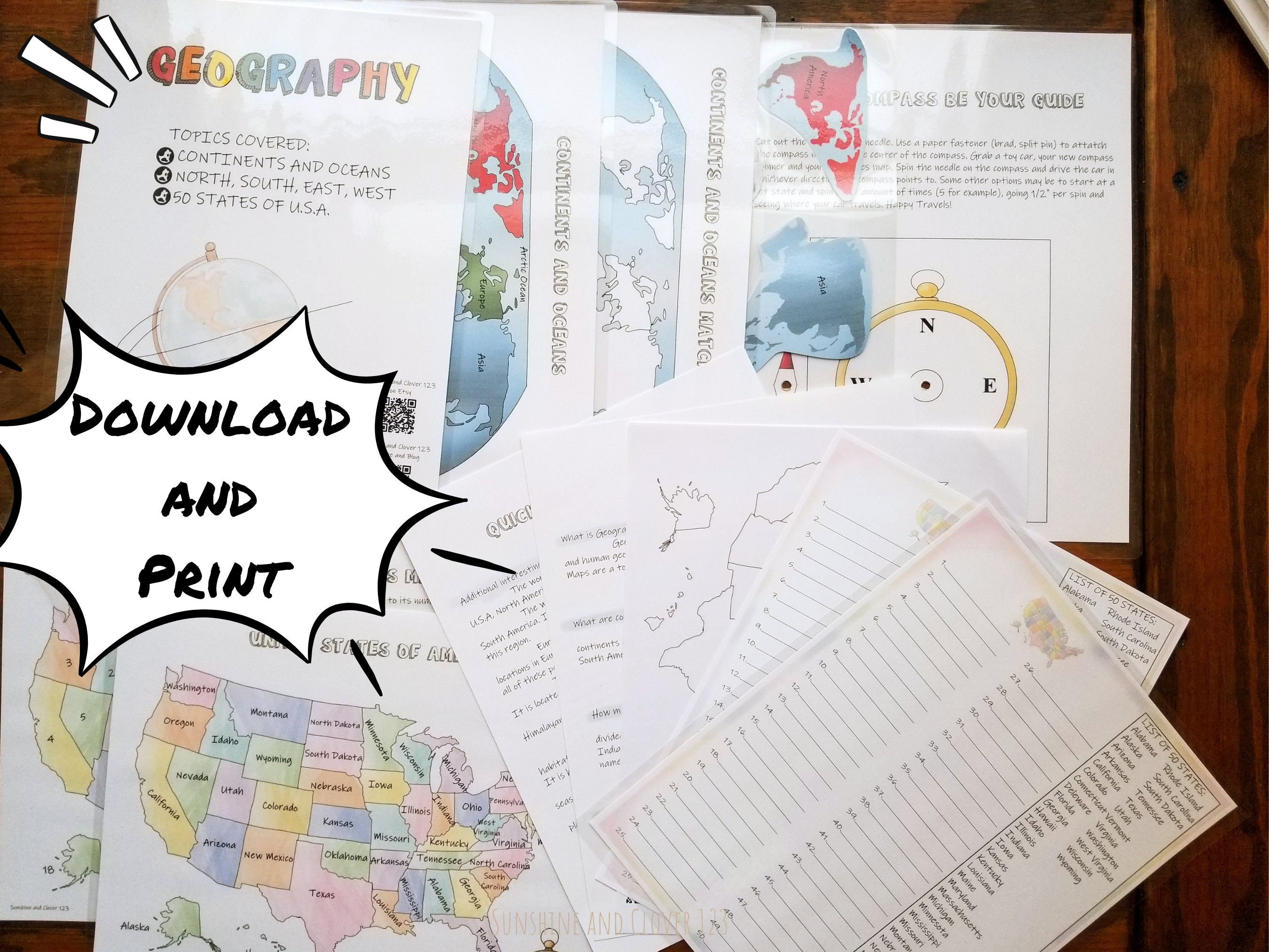 Continents and Oceans Unit Study, World Map Digital Download ...