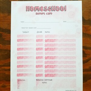 Printable Homeschool Grade Card, Report Card for Homeschoolers, Pink ...