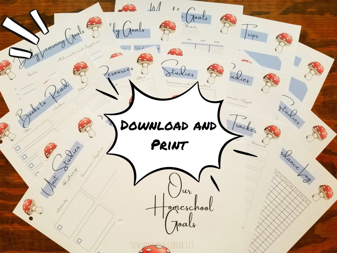 Printable Homeschool Planner Mushroom Blue, Homeschool Goals Expanded ...