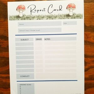 Printable Report Card in Mushroom Blue Design, Editable Grade Card ...