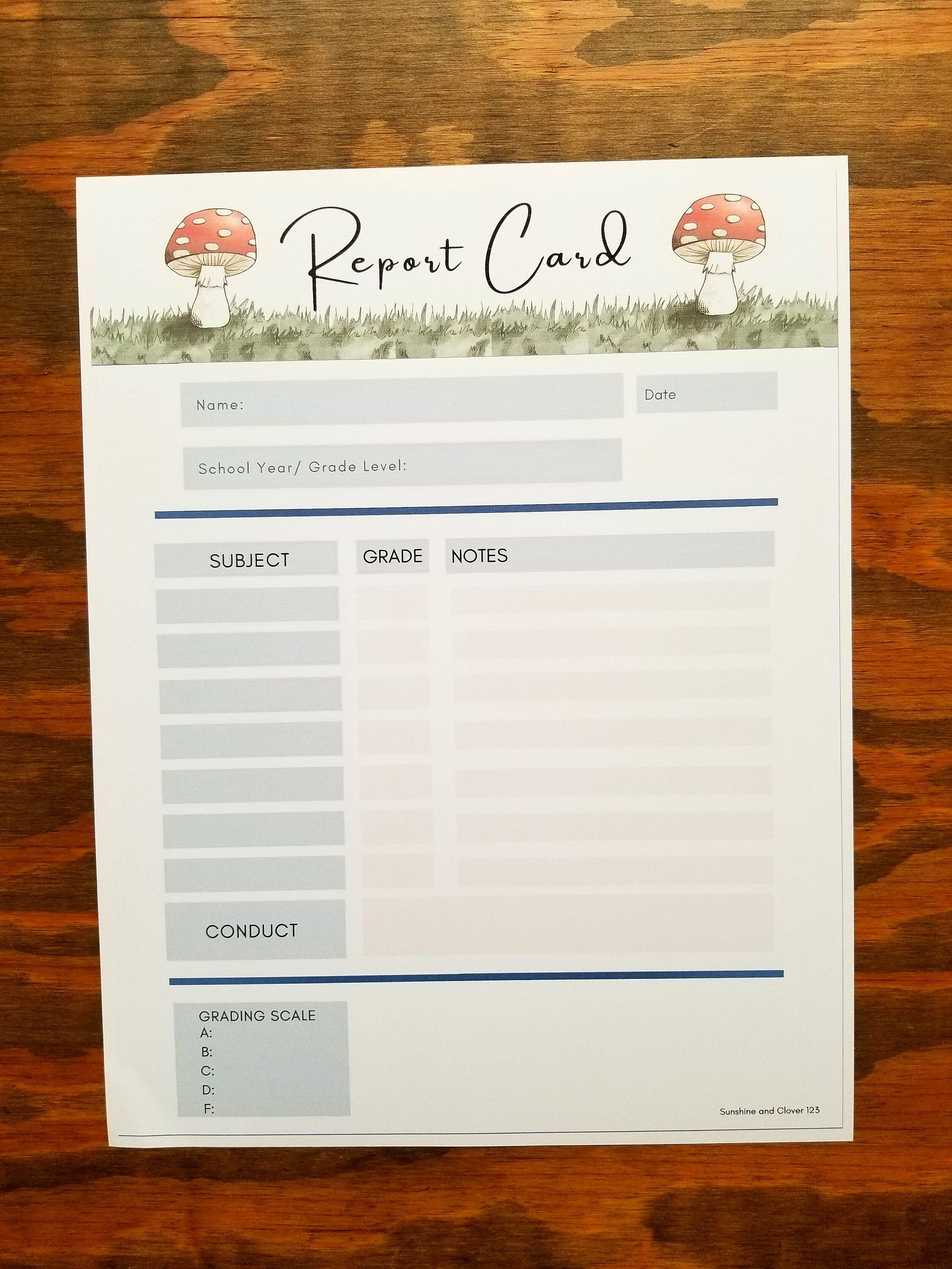 Printable Report Card in Mushroom Blue Design, Editable Grade Card ...
