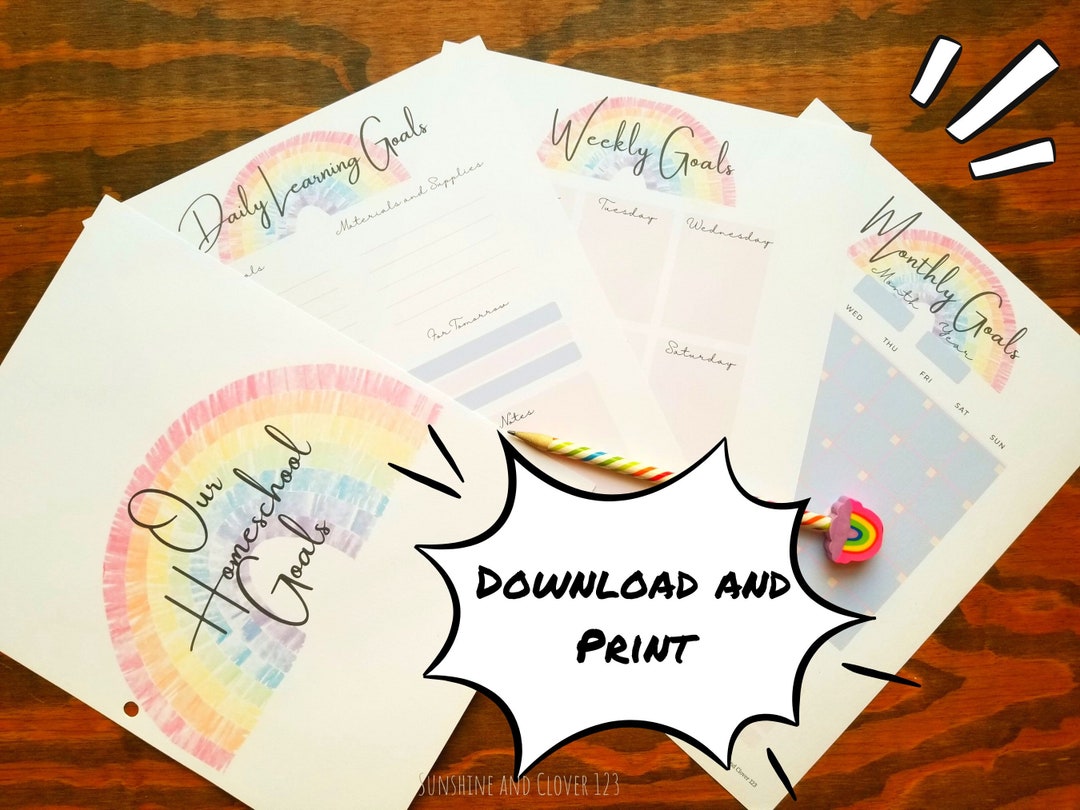 Rainbow Themed Daily Weekly and Monthly Homeschool Planner, Homeschool ...