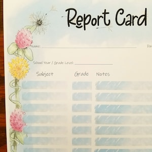 Digital Download Report Card, Grade Card for Homeschooling, Flower ...