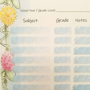 Digital Download Report Card, Grade Card for Homeschooling, Flower ...