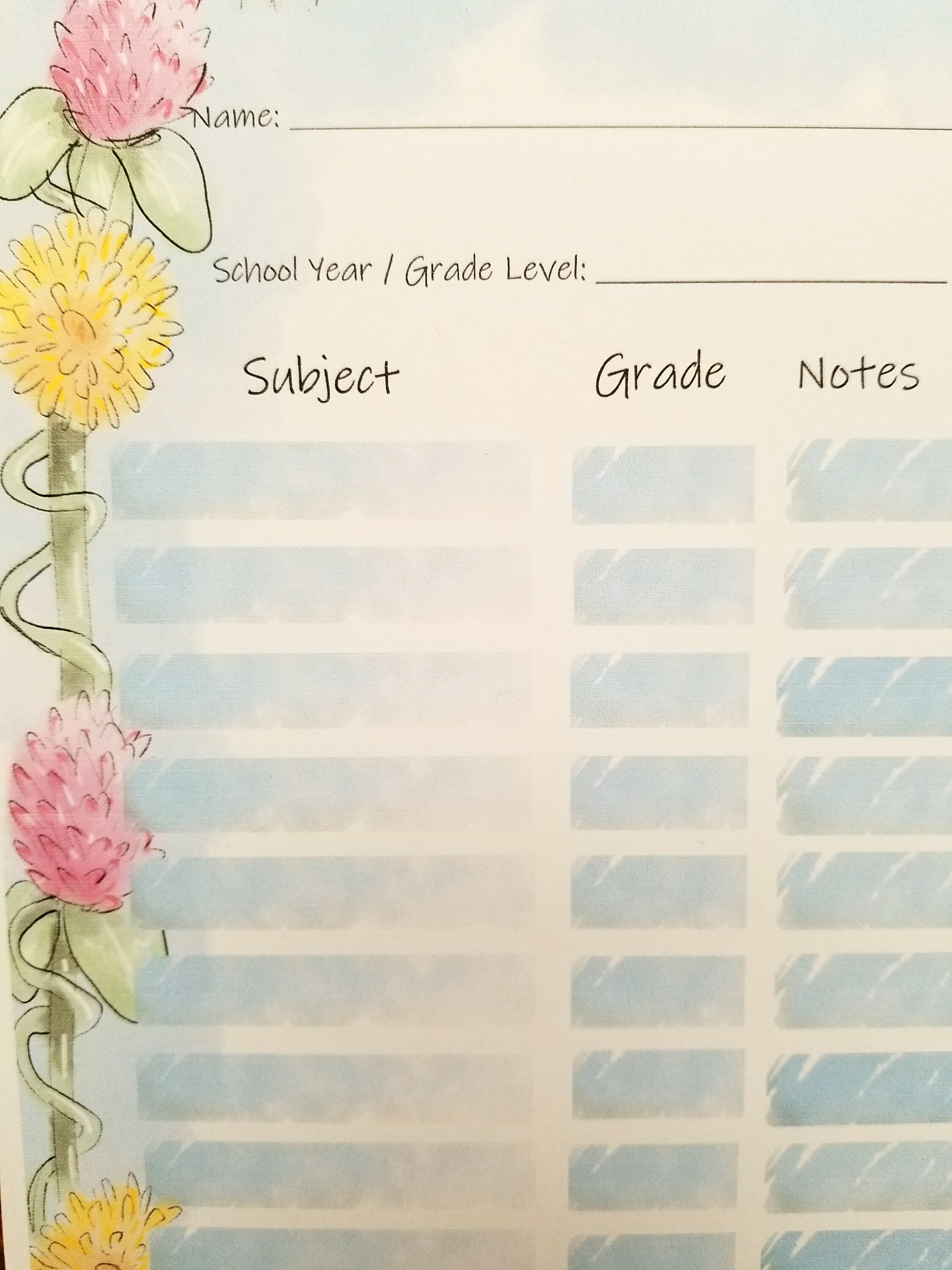 Digital Download Report Card, Grade Card for Homeschooling, Flower ...