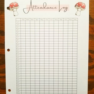 Attendance Record for Homeschoolers in Mushroom Red Printable - Etsy