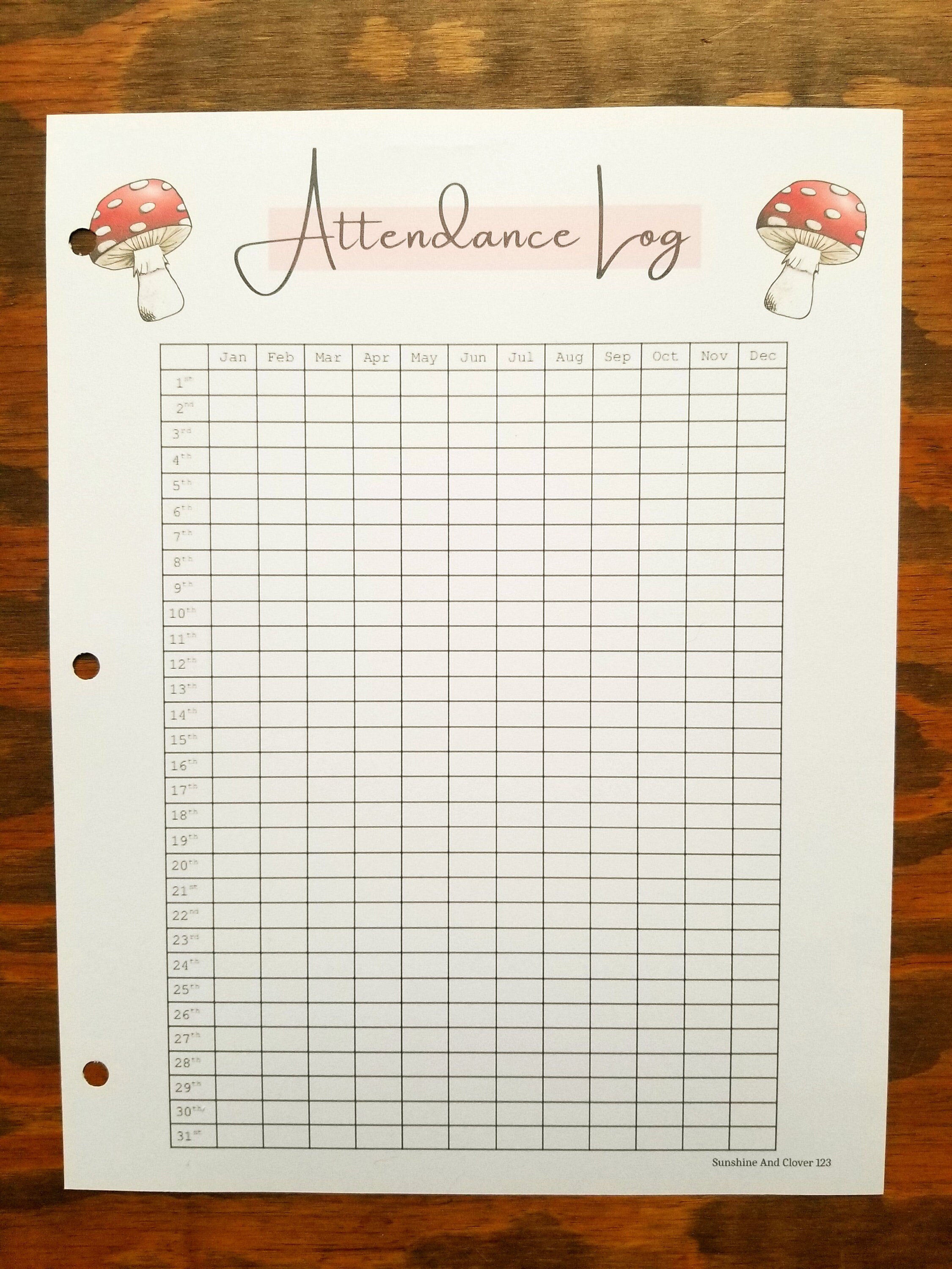 Attendance Record for Homeschoolers in Mushroom Red, Printable ...