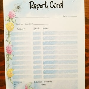 Digital Download Report Card, Grade Card for Homeschooling, Flower ...