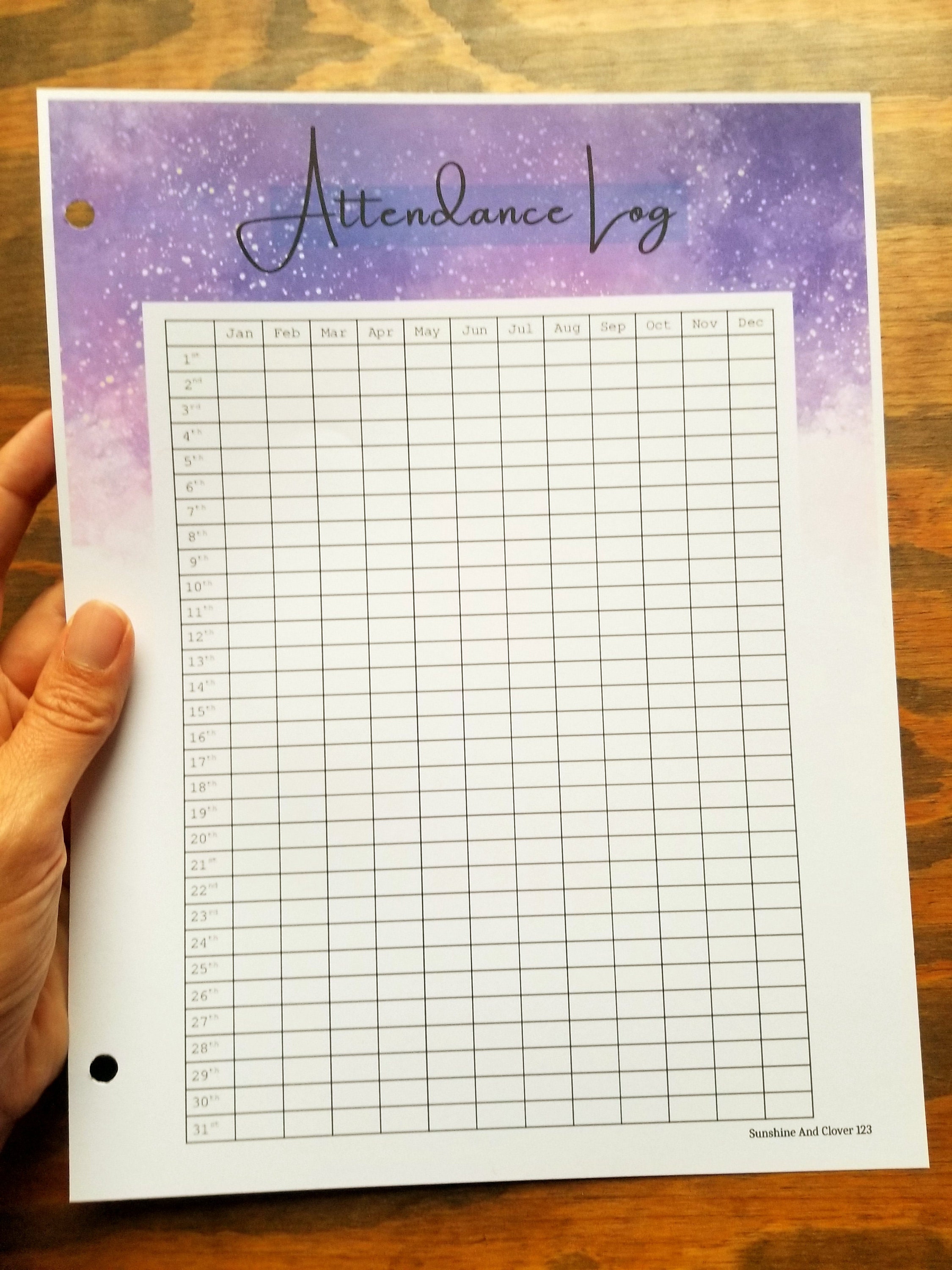 Homeschool Attendance Log in Galactic Blue, Attendance Record for ...