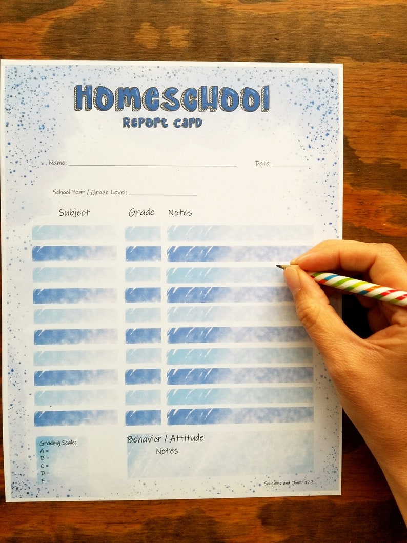 Printable Homeschool Grade Card Report Card in Blue Academic - Etsy