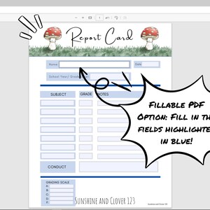 Printable Report Card in Mushroom Blue Design, Editable Grade Card ...