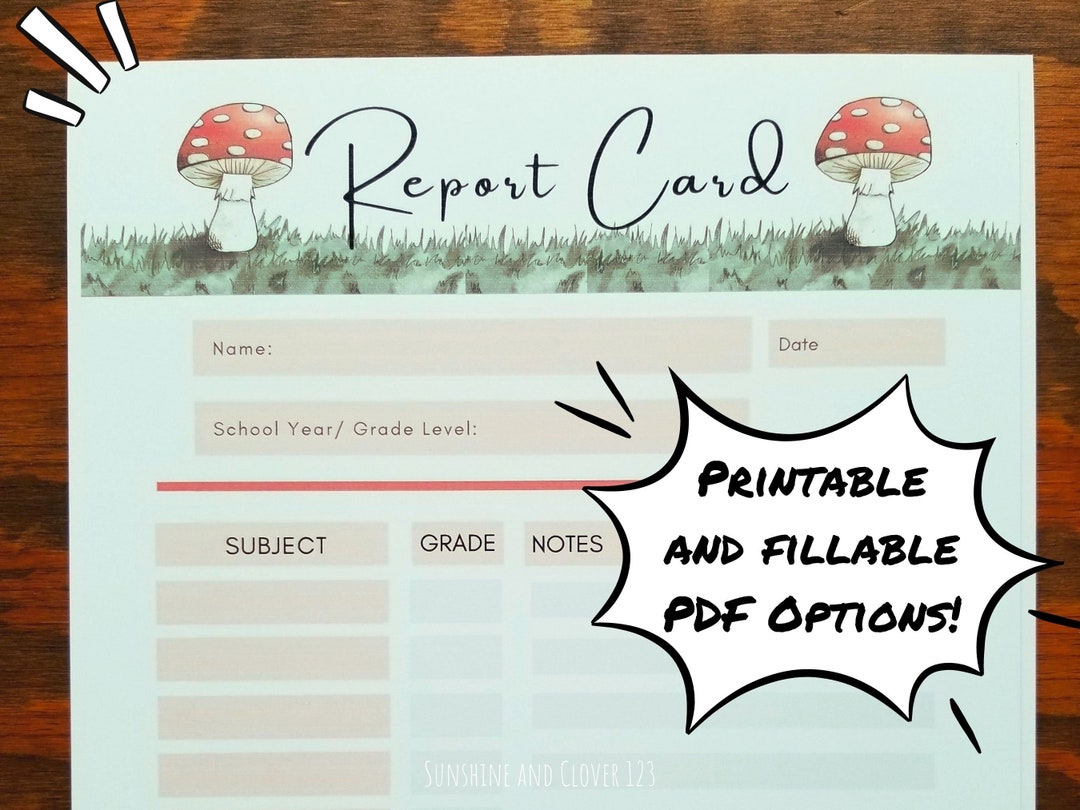 Editable Report Card, Printable Grade Card in Mushroom Red Theme ...