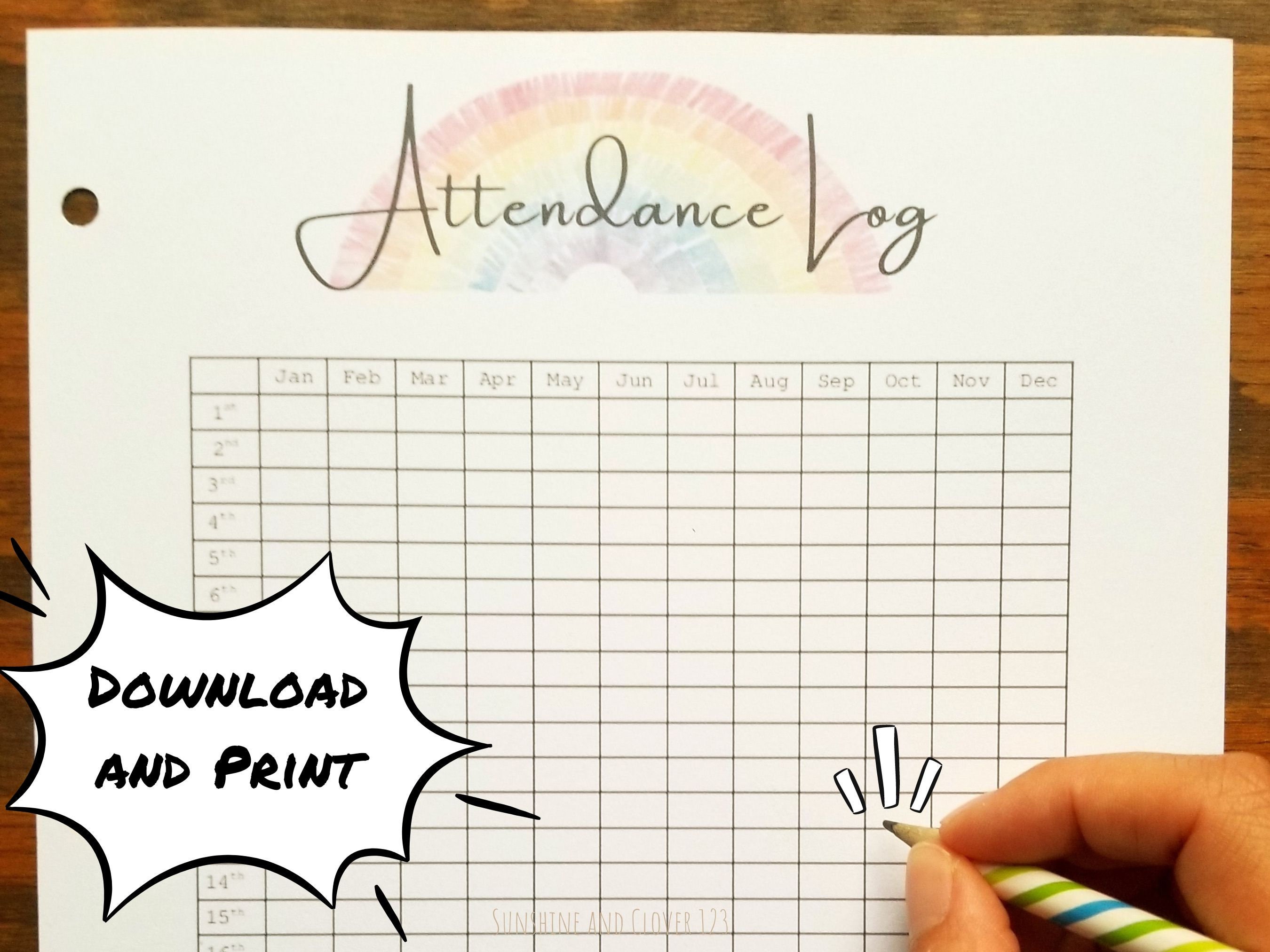 Homeschool Attendance Log in Rainbow Theme, Attendance Record for ...