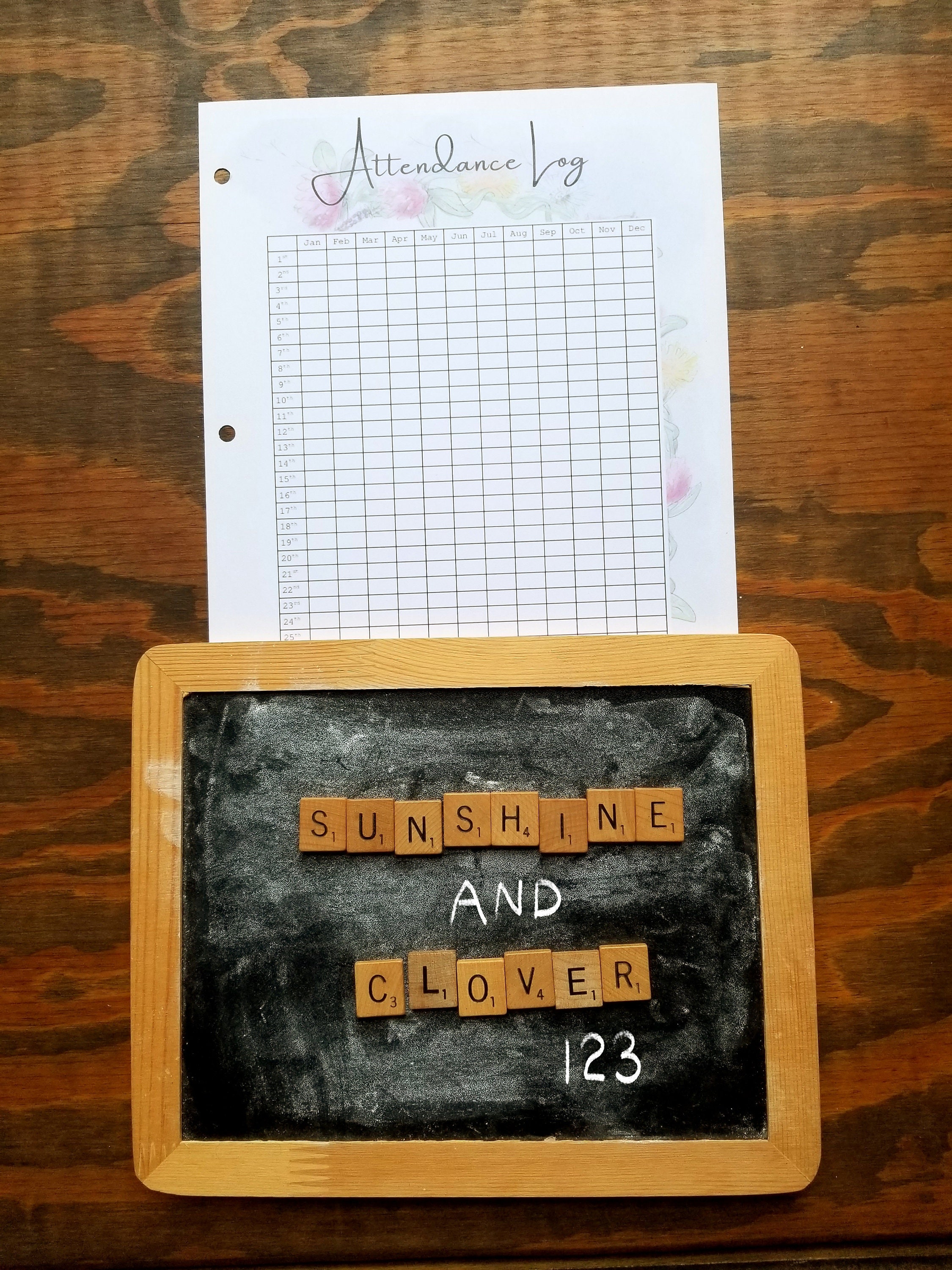 Homeschool Attendance Log in Flower Design, Attendance Record Printable ...