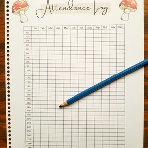 Homeschool Attendance Log Mushroom Brown, Printable Attendance Record ...