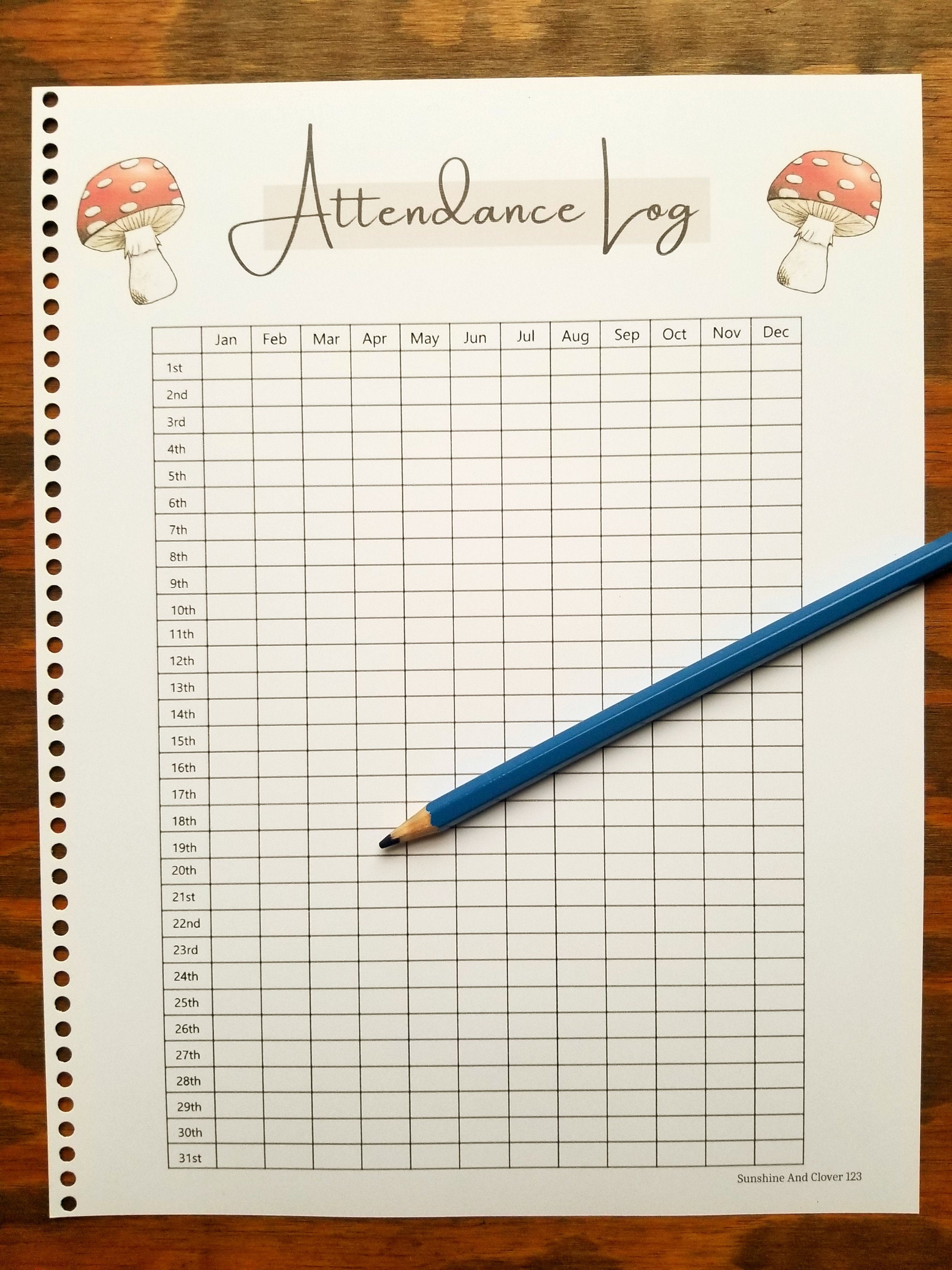 Homeschool Attendance Log Mushroom Brown, Printable Attendance Record ...