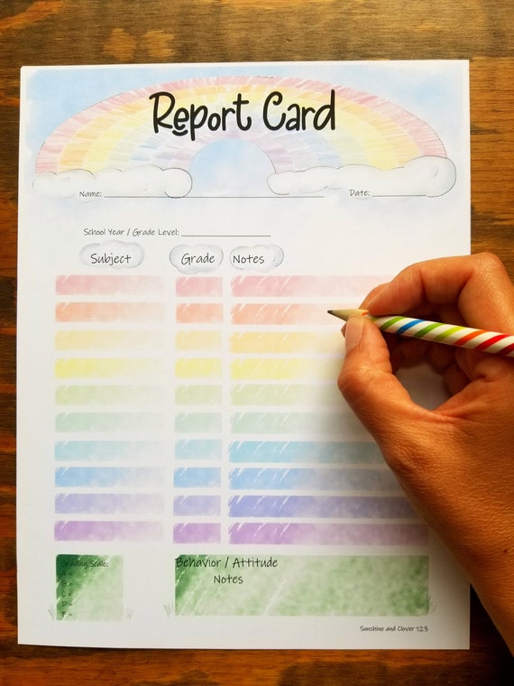 Rainbow Report Card Printable Grade Card Digital Download - Etsy