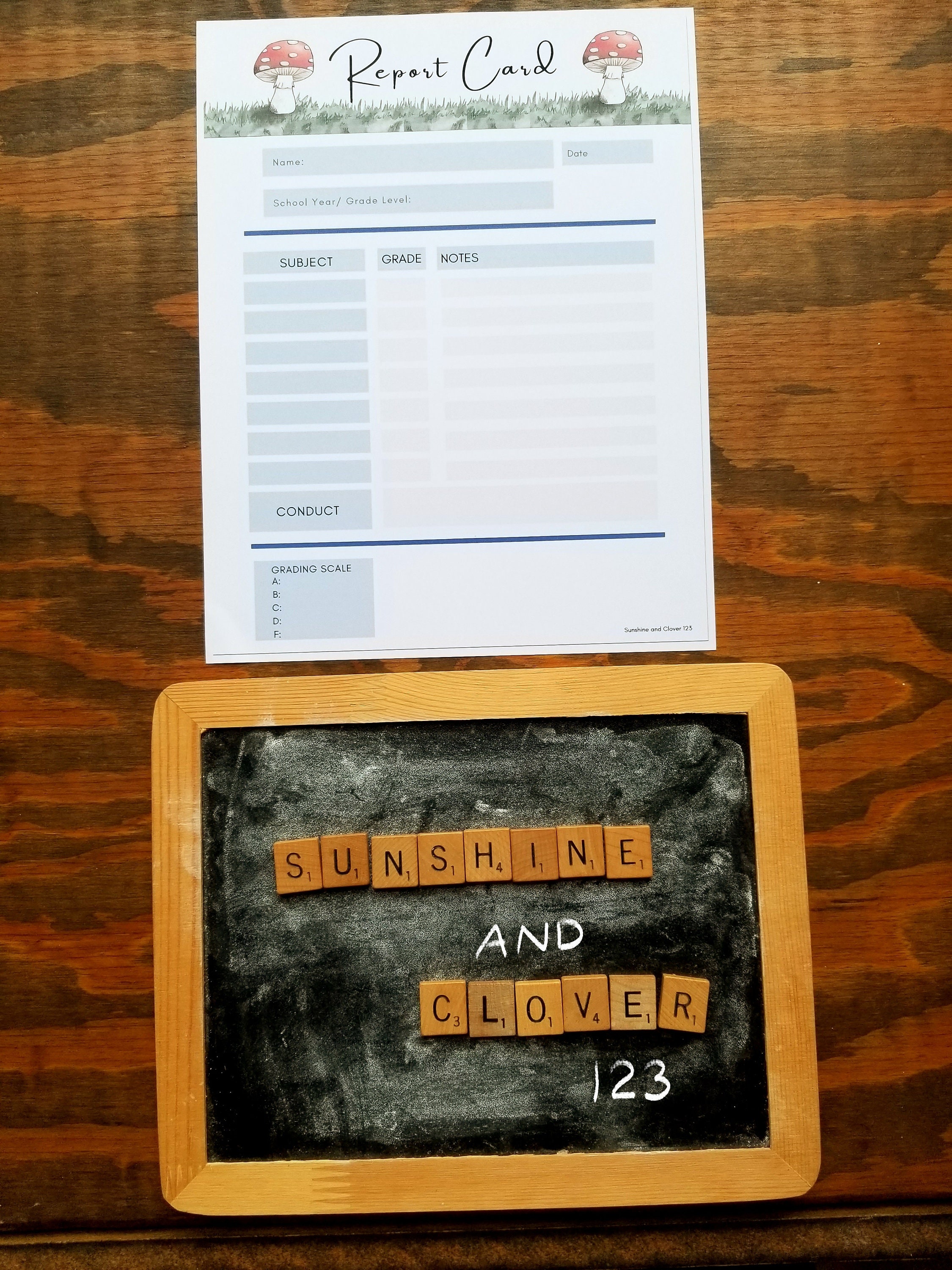 Printable Report Card in Mushroom Blue Design, Editable Grade Card ...