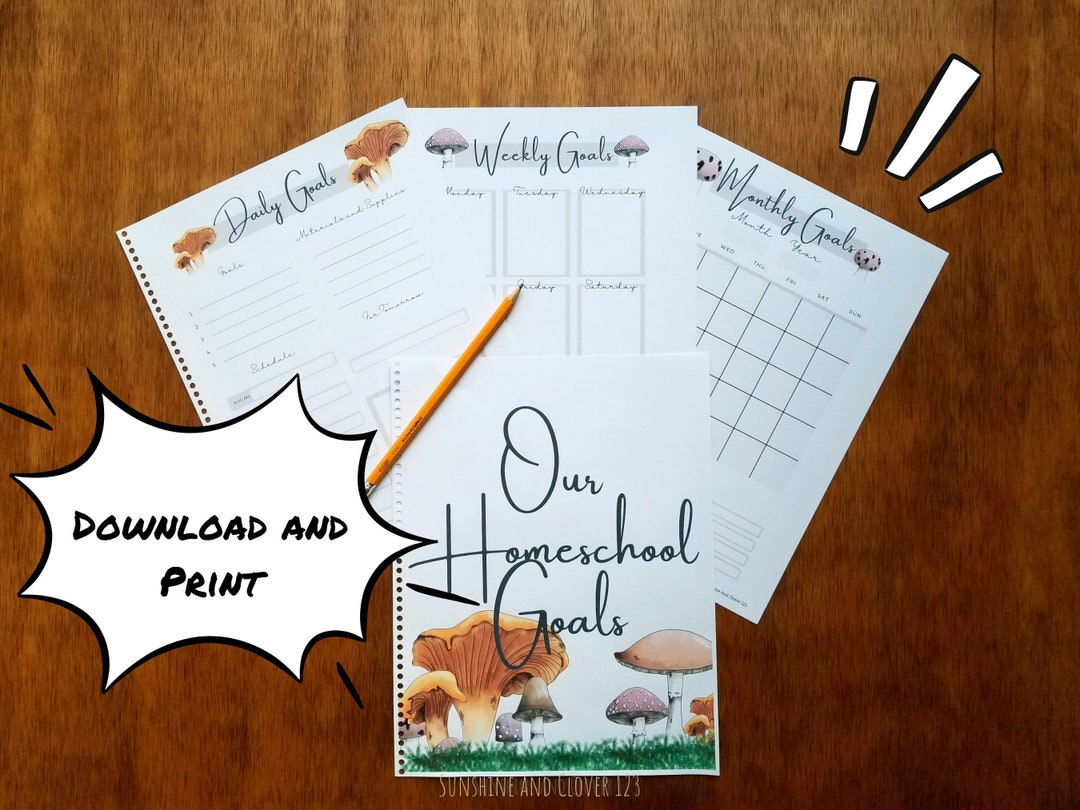 Printable Homeschool Planner, Daily Weekly Monthly Scheduler, Mushroom ...
