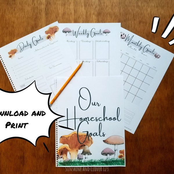 Printable Homeschool Planner, Daily Weekly Monthly Scheduler, Mushroom ...