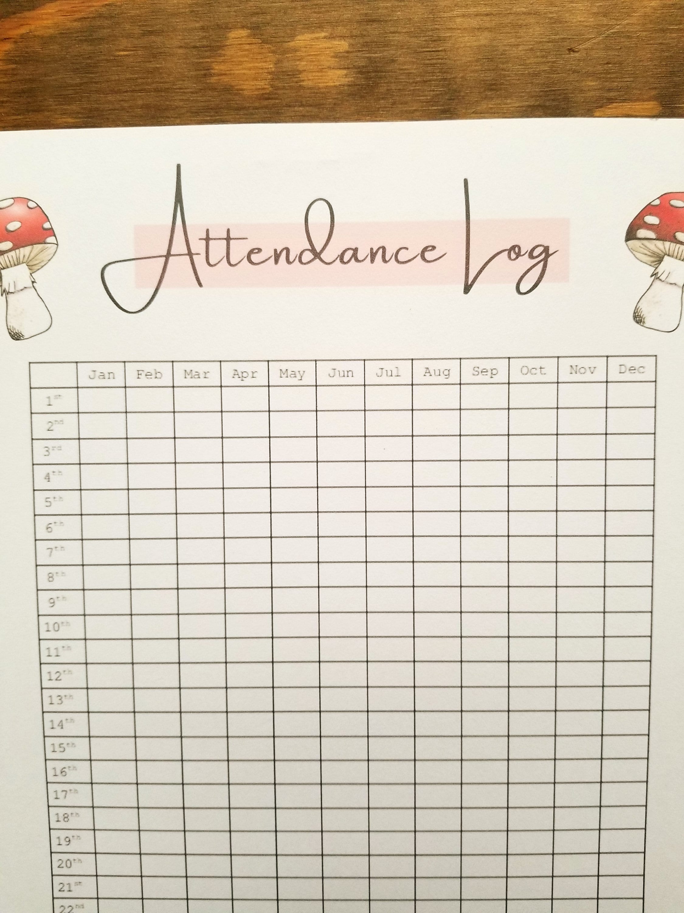 Attendance Record for Homeschoolers in Mushroom Red, Printable ...
