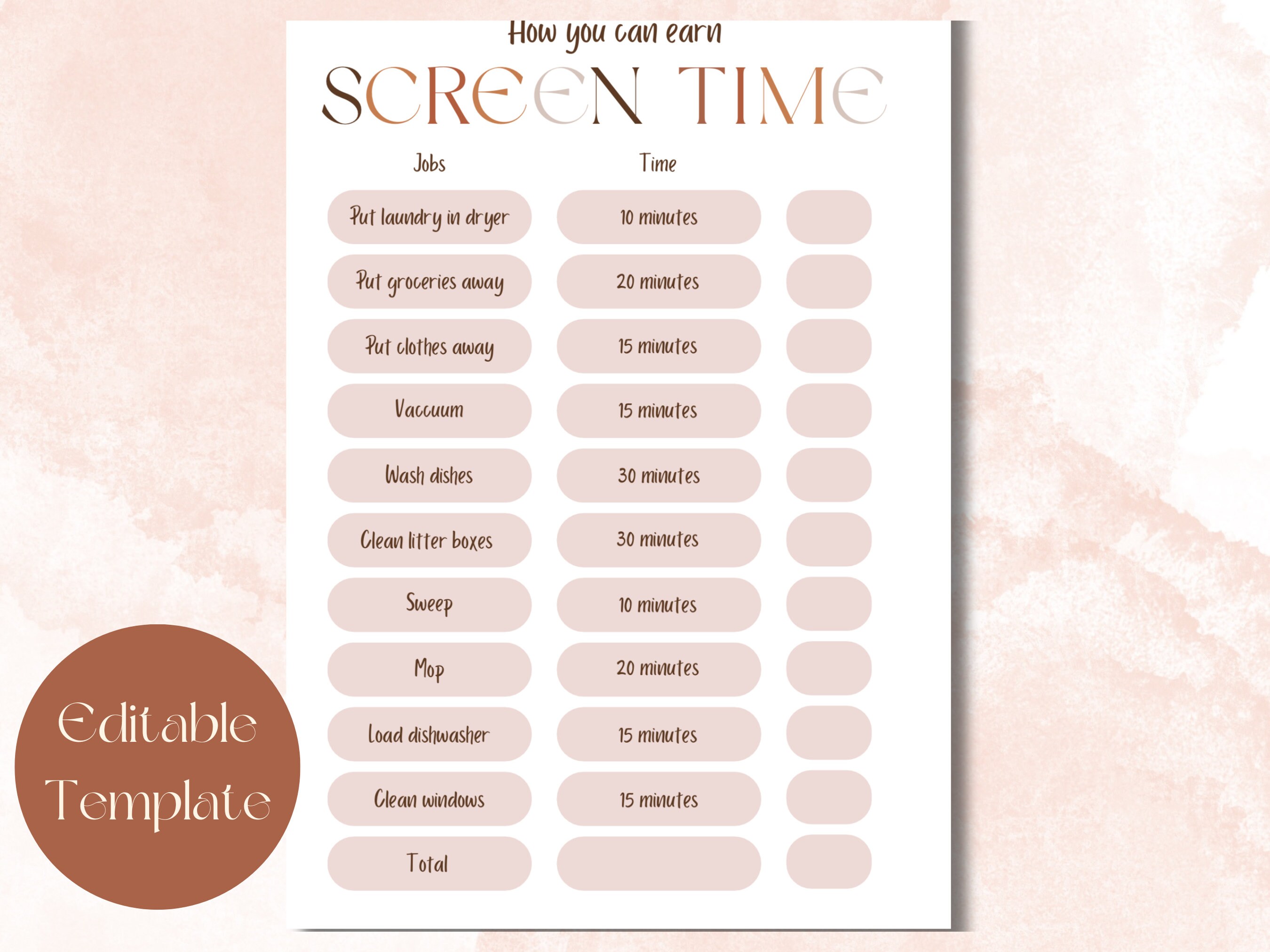 Screen Time Chart Checklist Daily Screen Time Schedule - Etsy