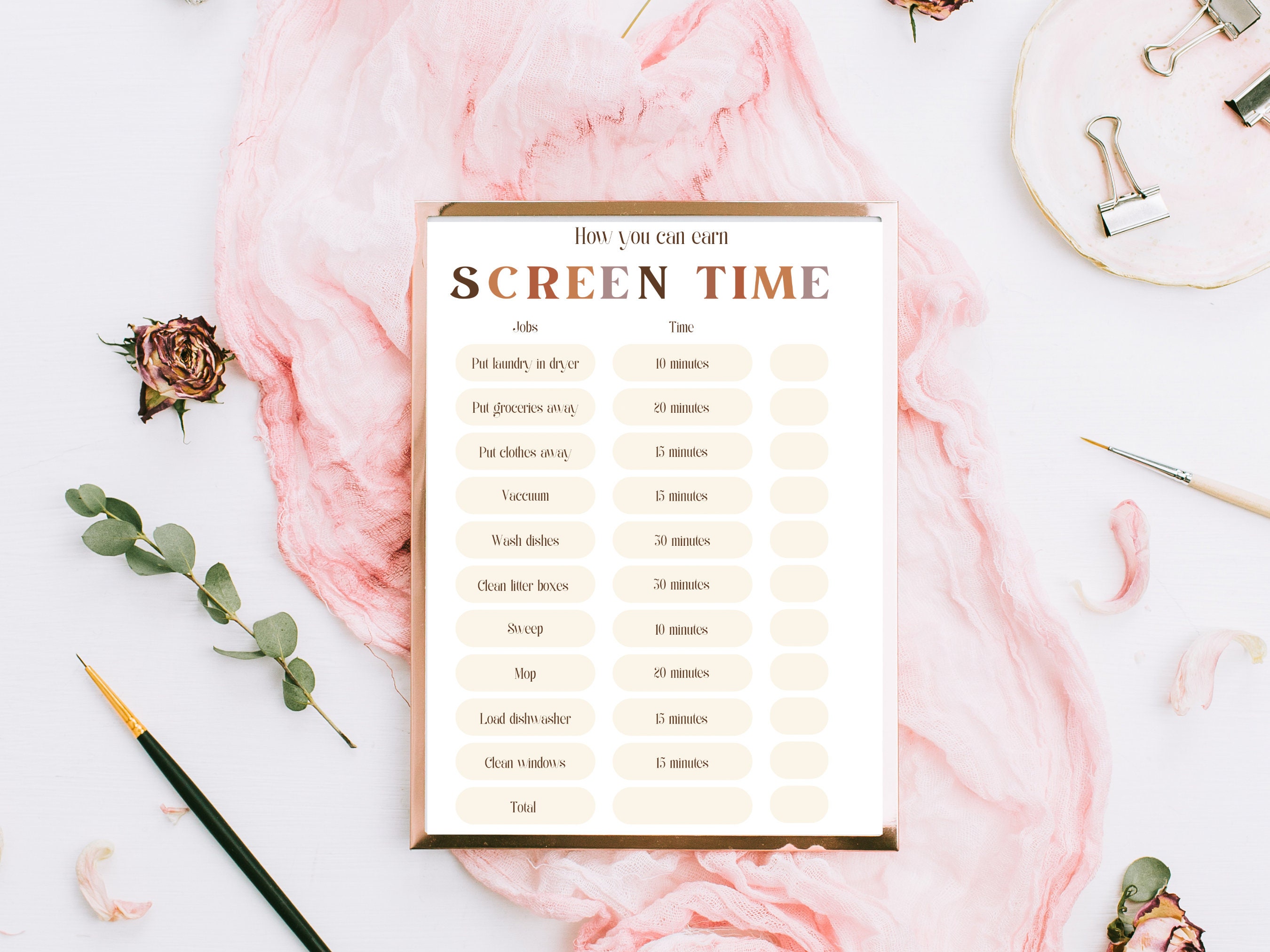 Screen Time Chart Checklist Daily Screen Time Schedule - Etsy
