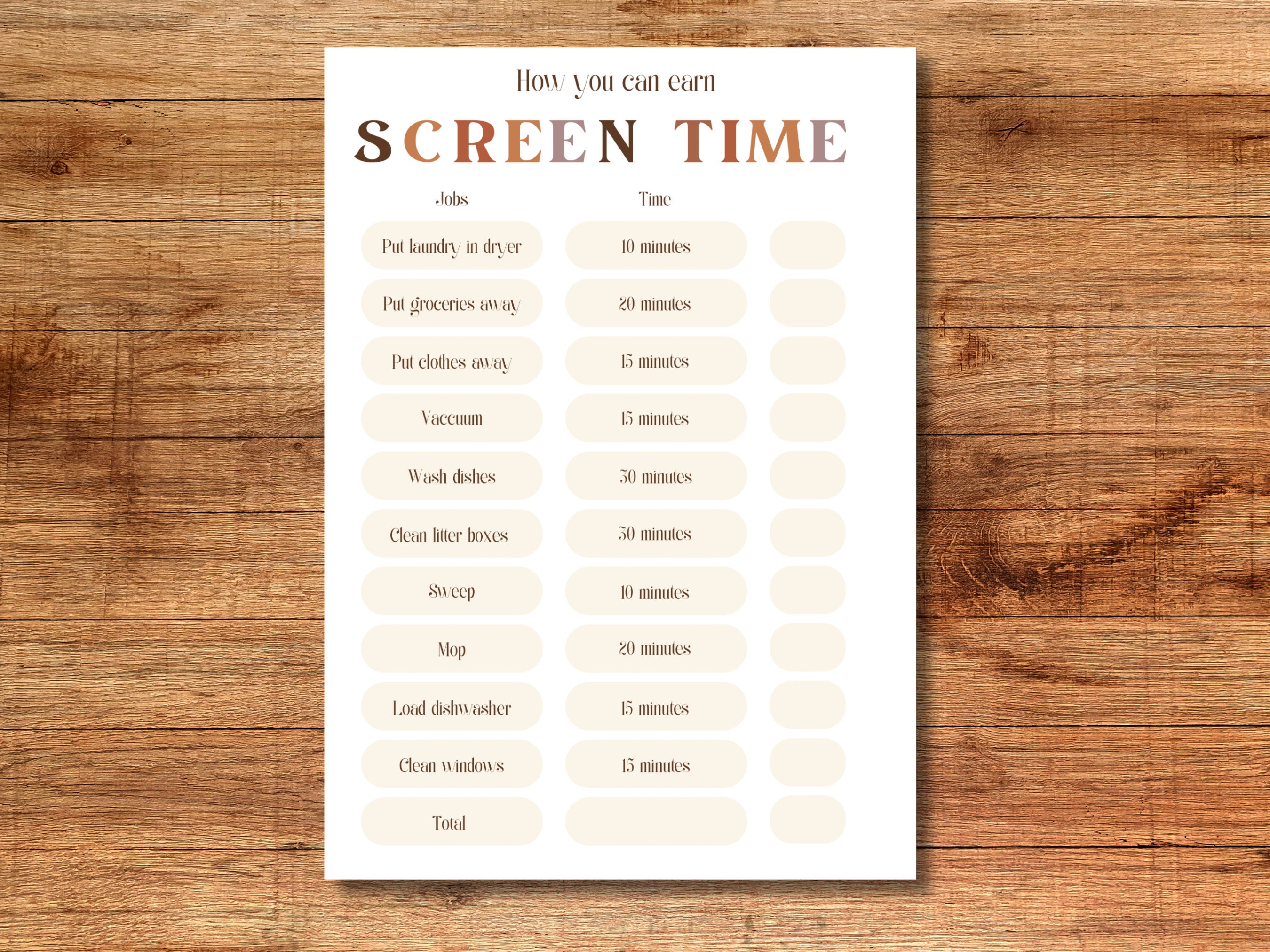 Screen Time Chart Checklist Daily Screen Time Schedule - Etsy