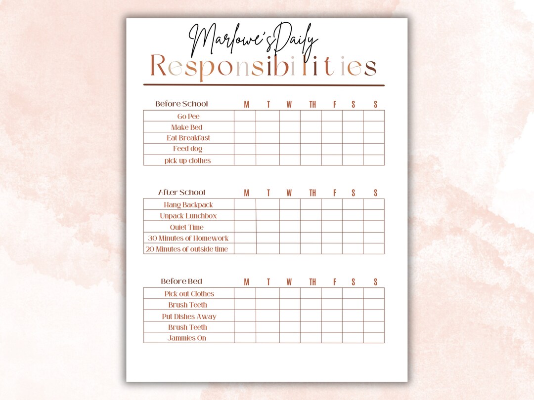Kids chore chart, Chore Chart for Kids, Kids Chores, Responsibility ...