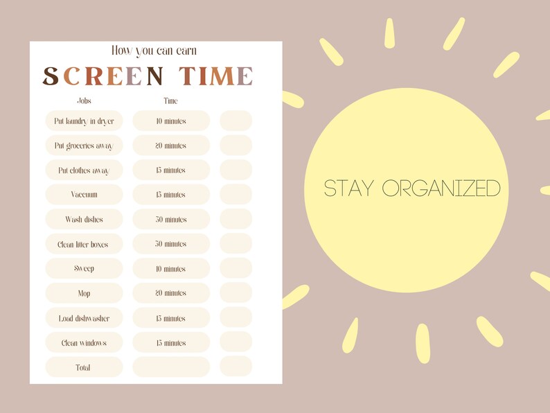 Screen Time Chart Checklist Daily Screen Time Schedule - Etsy