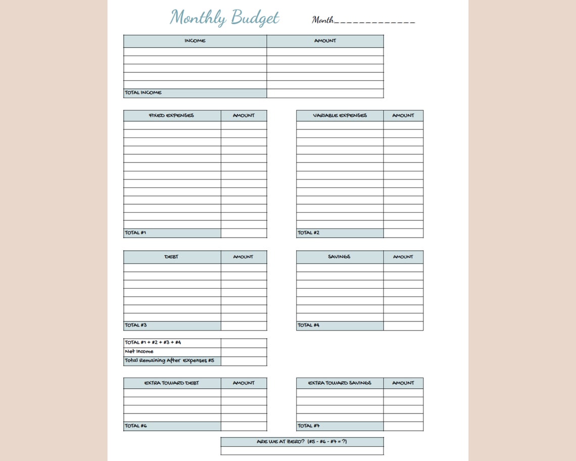 Monthly Budget Printable - PDF - Letter- "8.5x11" - Etsy