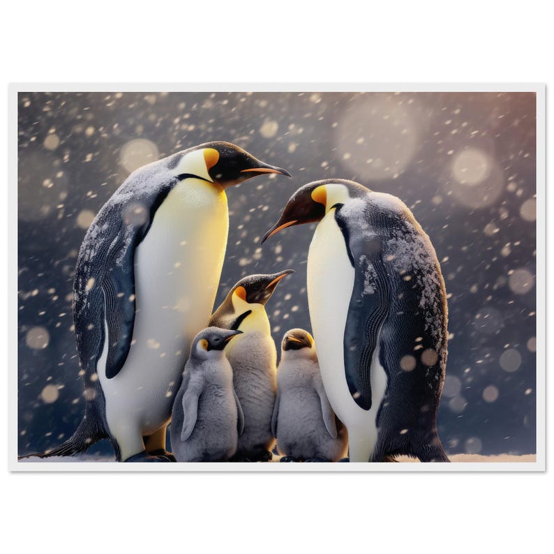 Emperor Penguin Family Mounted Framed Poster – Premium Quality, Ready ...